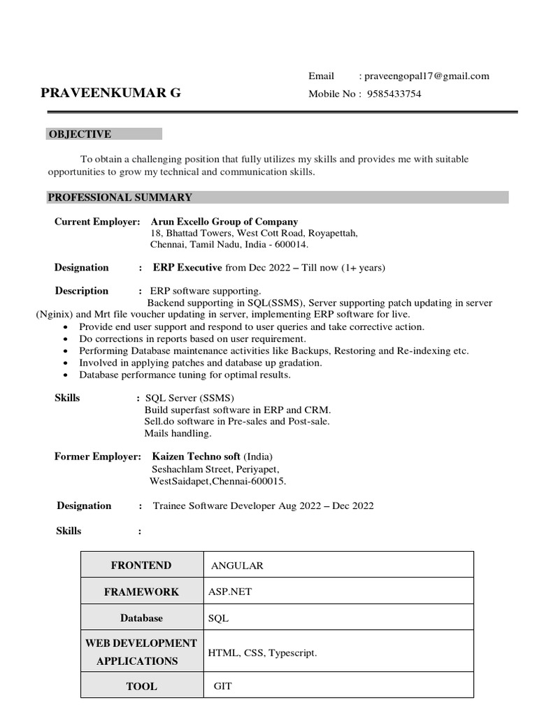 Praveen Resume Exe | PDF | Databases | Enterprise Resource Planning