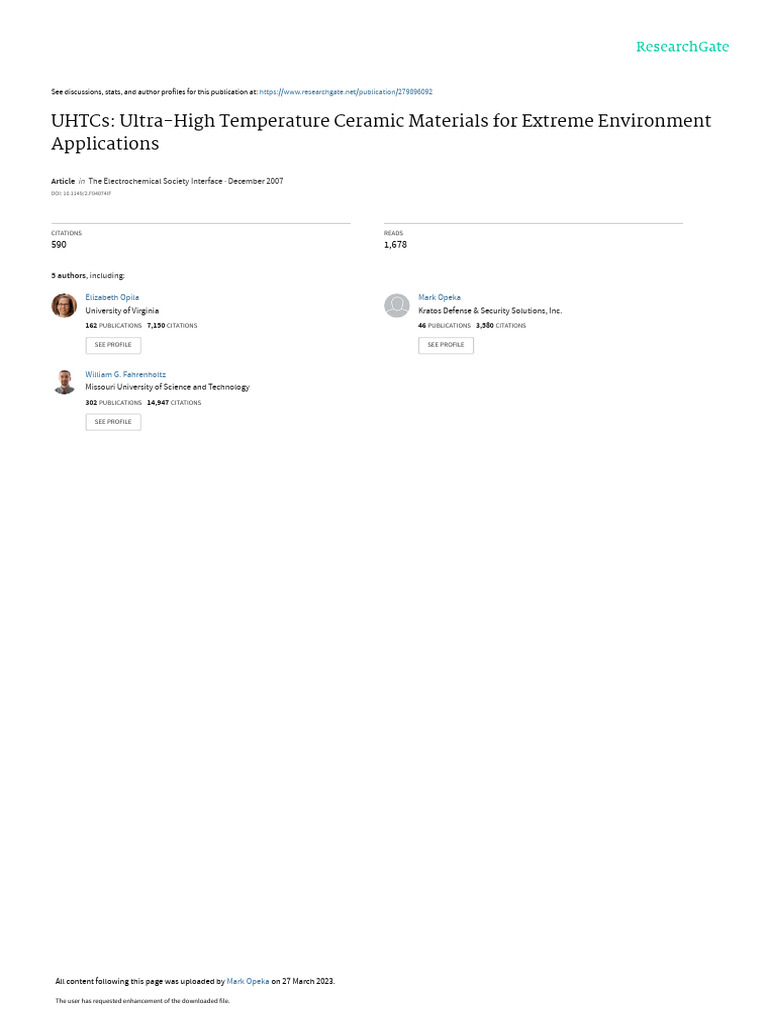 UHTCs Ultra-High Temperature Ceramic Materials | PDF | Sintering ...