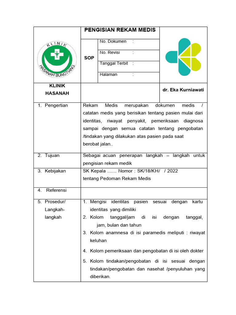Sop Pengisian Rekam Medis Fix | PDF