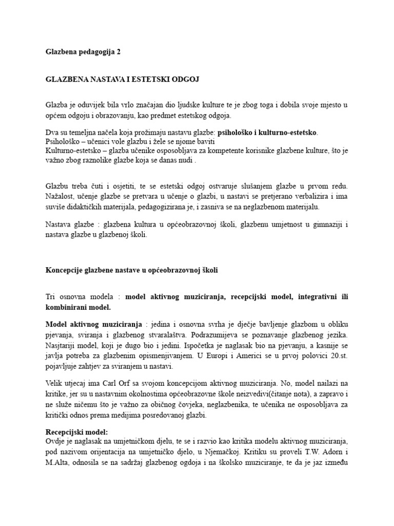 Glazbena Pedagogija Word Skripta Pdf