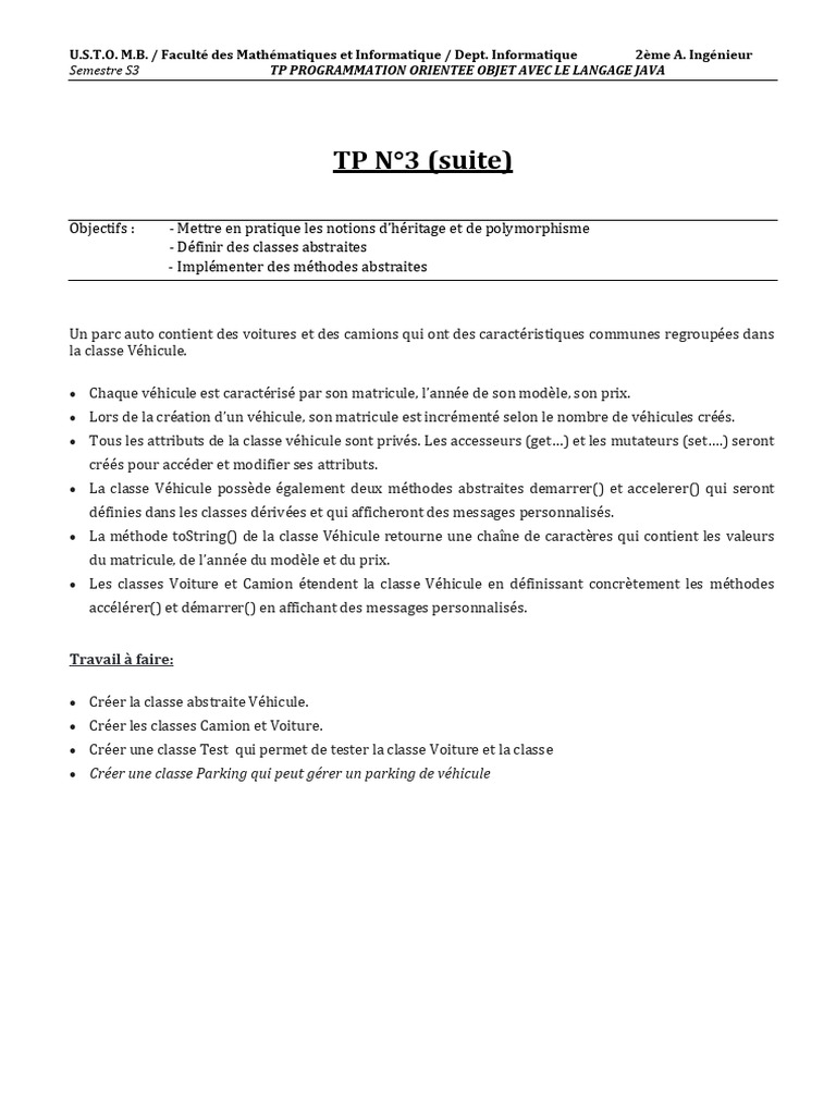 TP Java : Héritage et Polymorphisme | PDF | Classe (informatique ...