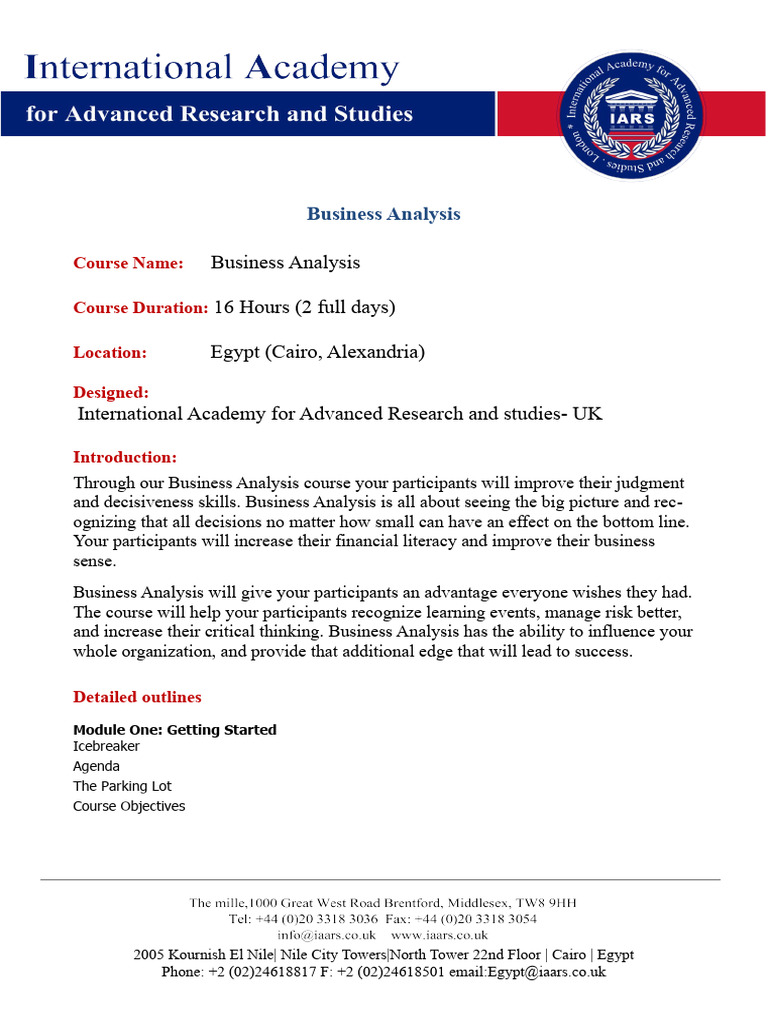Business Analysis Outlines | PDF
