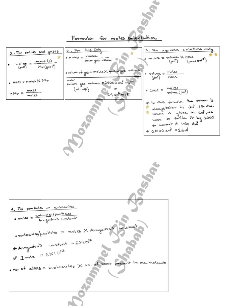 Moles Formula | PDF