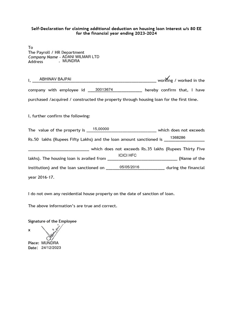 ADW - Declaration For 80EE | PDF