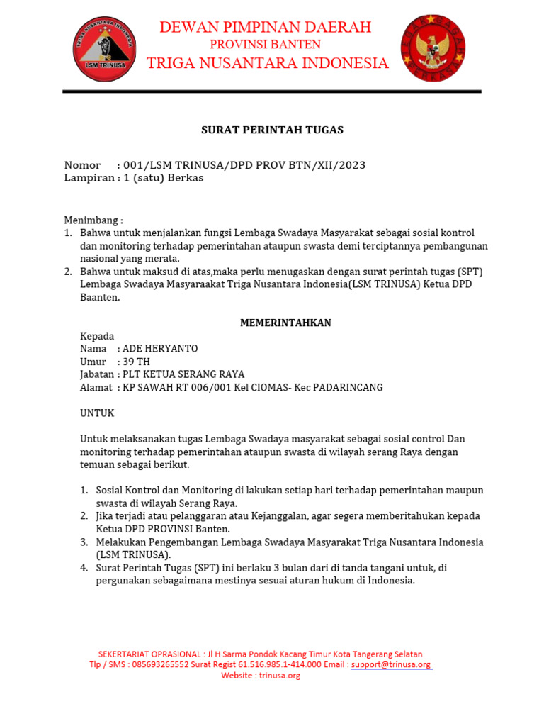 Surat Perintah Tugas | PDF