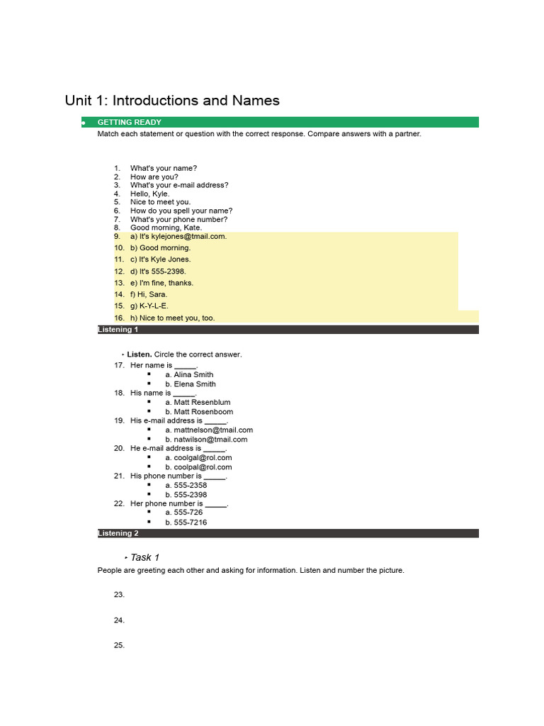 Unit 1: Introductions and Names: Getting Ready | PDF