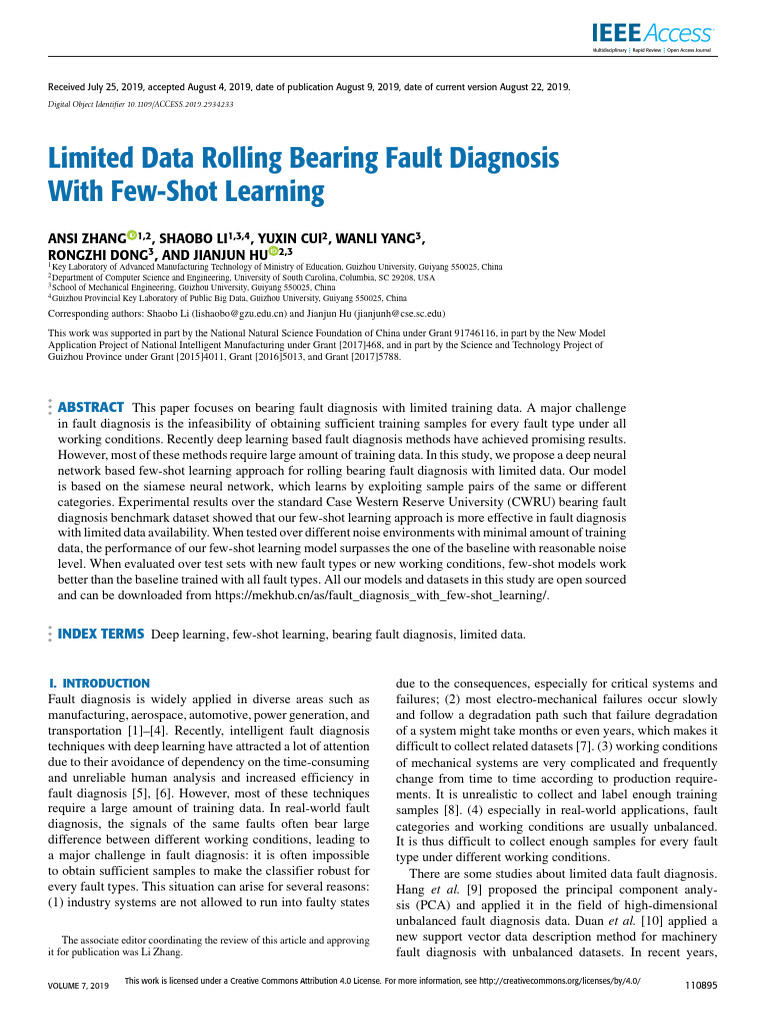 Limited Data Rolling Bearing Fault Diagnosis With Few-Shot Learning ... Limited Data Rolling Bearing Fault Diagnosis With Few-Shot Learning ...