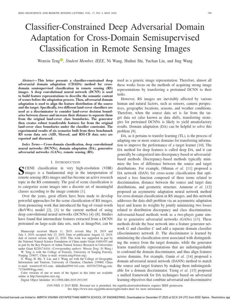 Classifier-Constrained Deep Adversarial Domain Adaptation For Cross-Domain Semisupervised ...