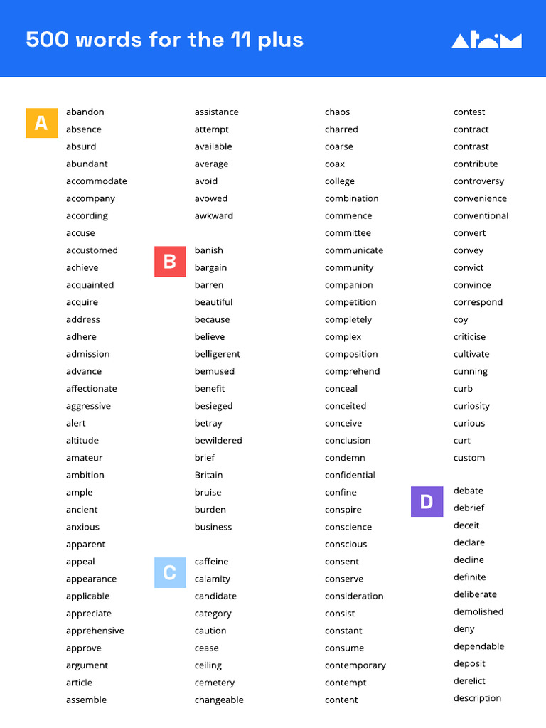 500 Words For The 11 Plus | PDF
