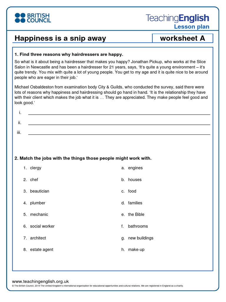 Teaching Adults Happiness Is A Snip Away Worksheet A | PDF
