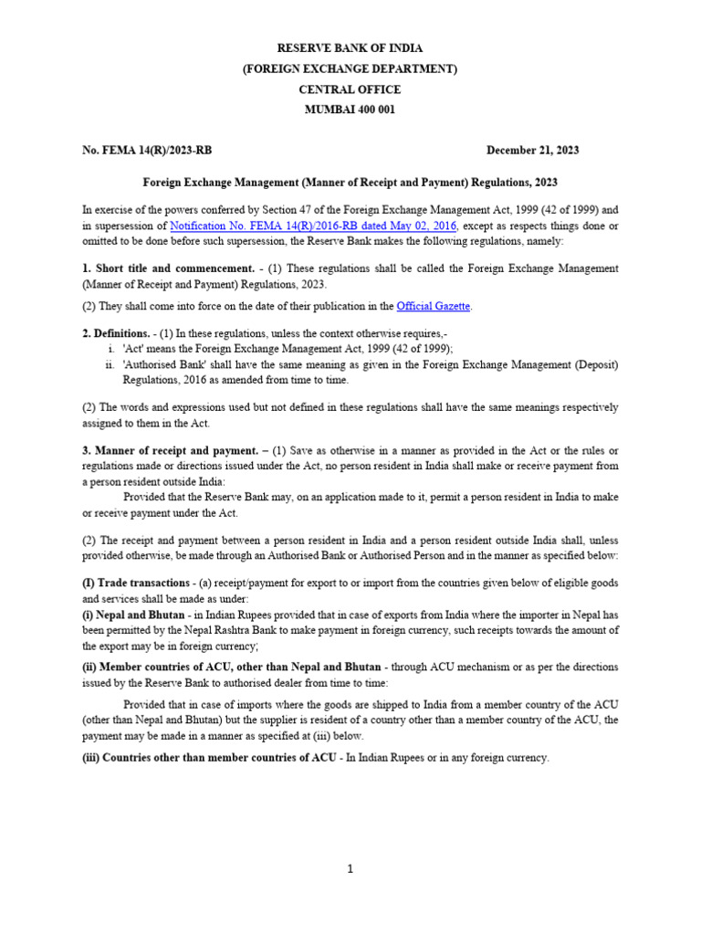 FEMA14R | PDF | Payments | Banks