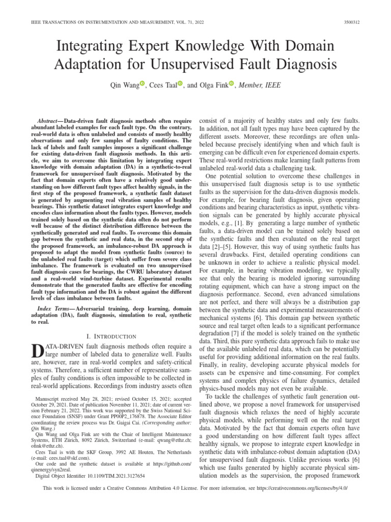 Integrating Expert Knowledge With Domain Adaptation For Unsupervised Fault Diagnosis | PDF
