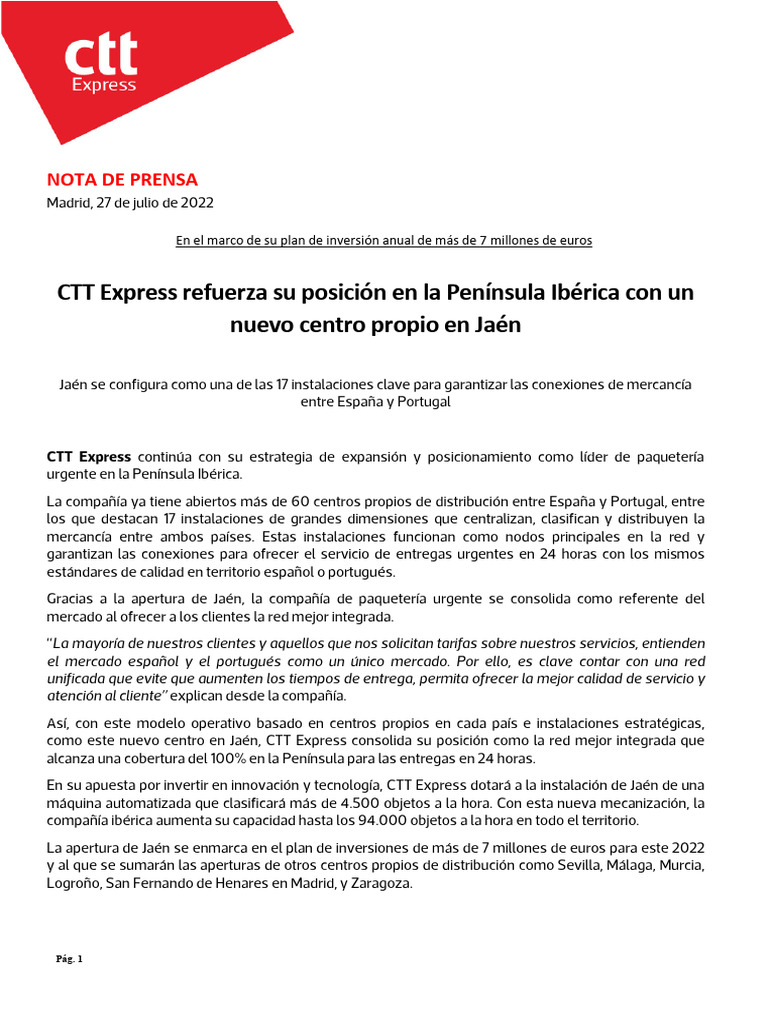 CTT Express - Nave JAEN | PDF | España | Portugal