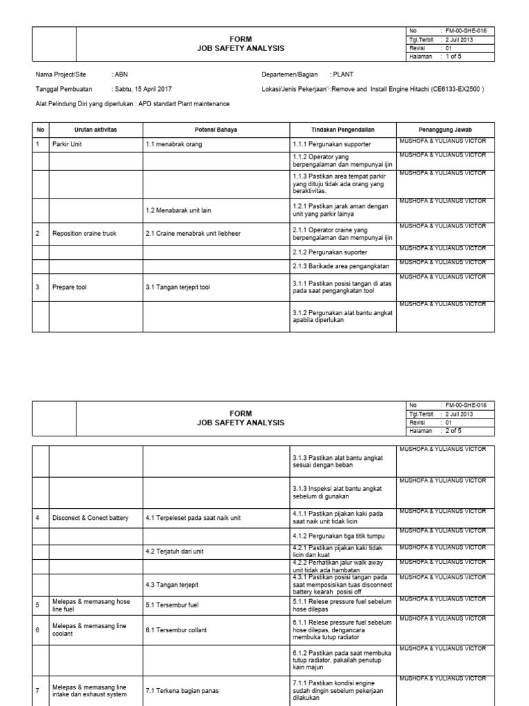 JSA - Remove & Install Engine GP - CE6133-EX2500 | PDF