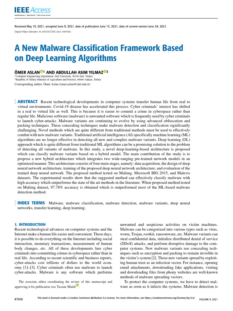 A New Malware Classification Framework Based On Deep Learning Algorithms Pdf Malware Deep