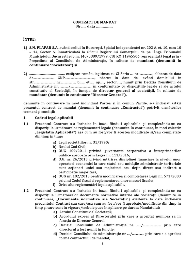 Model Contract Mandat DG | PDF