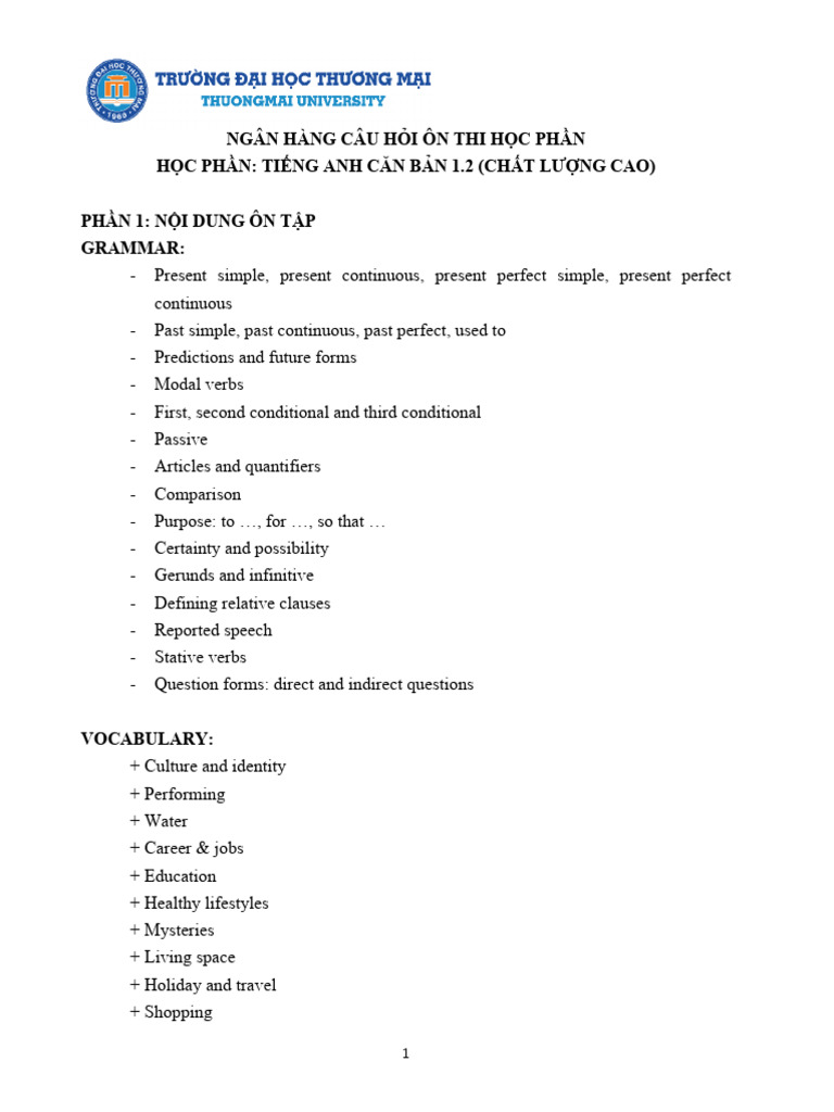 N1-TACB 1.2 - CLC - 2023 - NH câu hỏi ôn thi | PDF
