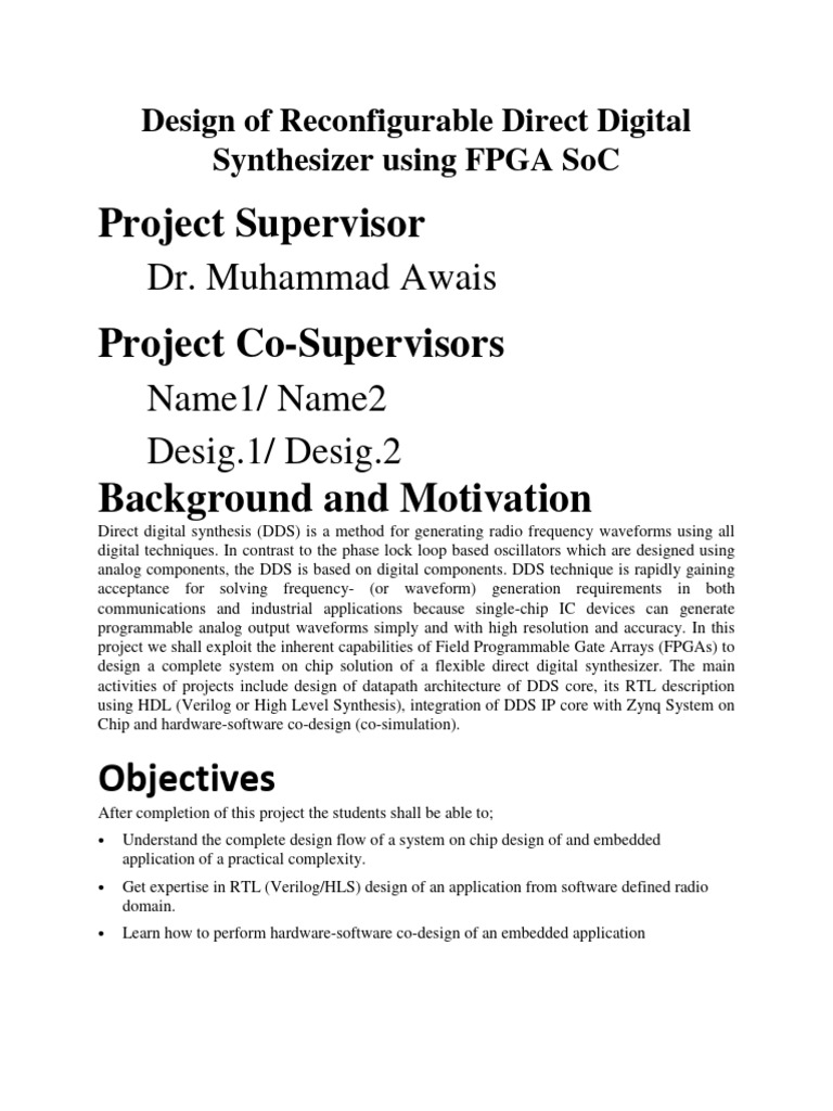 Design Of Reconfigurable Direct Digital Synthesizer Using Fpga Soc Pdf Field Programmable