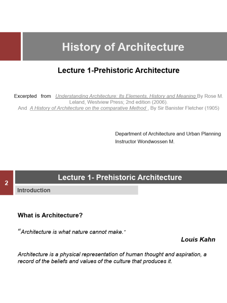 Lecture 1 Prehistoric Architecture - Wlkite | PDF | Neolithic | Stonehenge