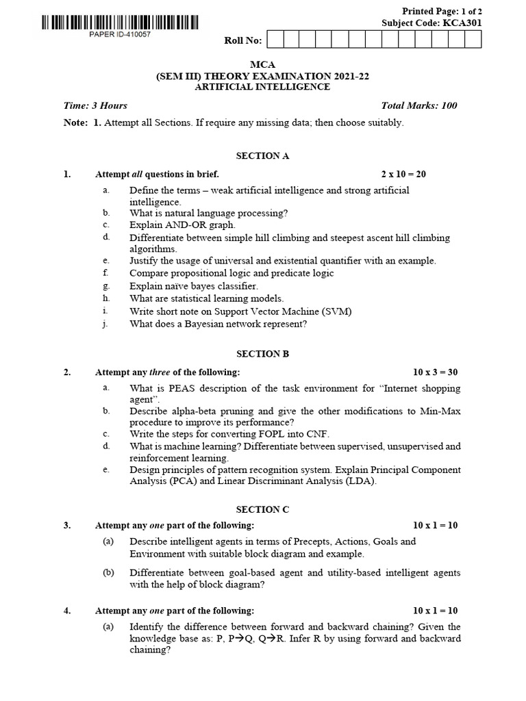 Mca 3 Sem Artificial Intelligence Kca301 2022 | PDF | Machine Learning ... Mca 3 Sem Artificial Intelligence Kca301 2022 | PDF | Machine Learning ...