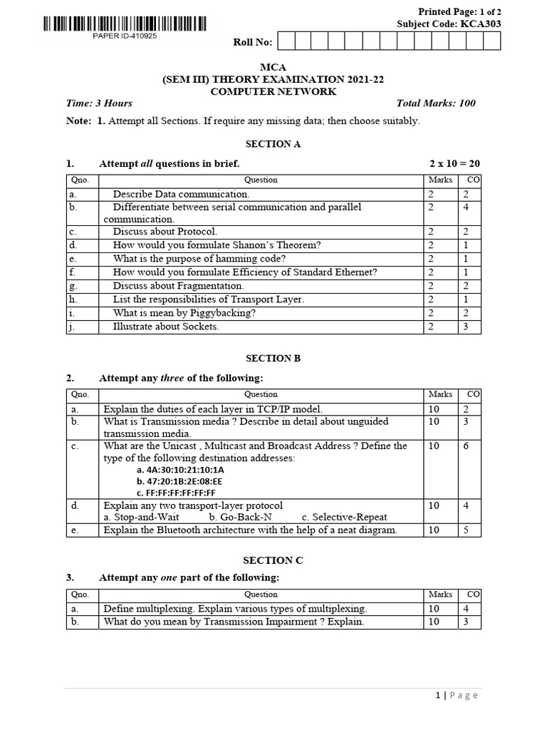 Mca 3 Sem Computer Network Kca303 2022 | PDF | Internet Protocols ... Mca 3 Sem Computer Network Kca303 2022 | PDF | Internet Protocols ...