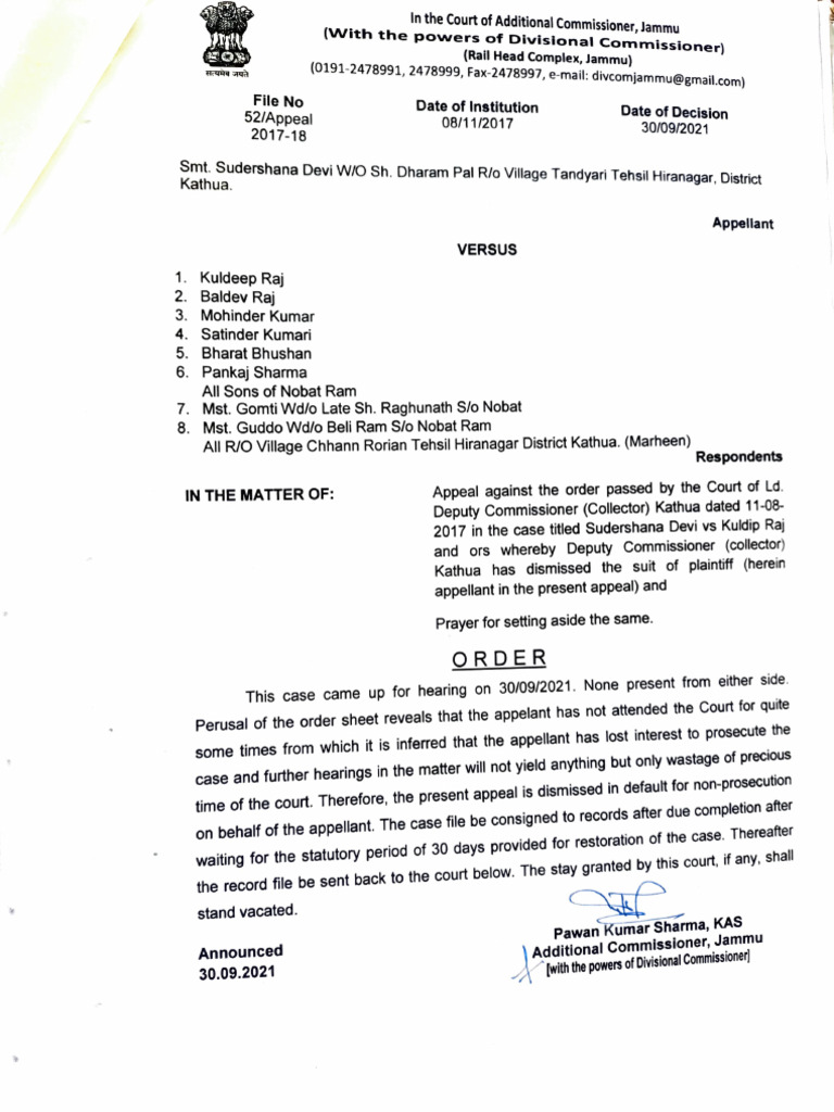 Order Dated 30.09.2021 Sudershana Devi Vs Kuldeep Raj & Ors | PDF ...