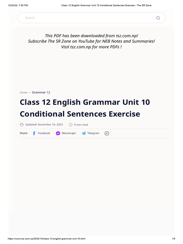Class 12 English Grammar Unit 10 Conditional Sentences Exercise | PDF | Linguistics | Grammar