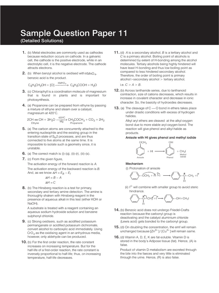 2023 CBSE Chemistry 12th SQP 11 | PDF | Chemical Reactions | Methyl Group