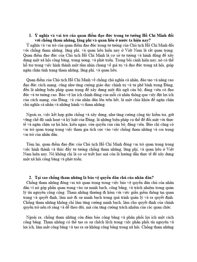 USSH - TTHCM - 01 - TRẢ LỜI CÂU HỎI - ST5 - TỔ 9 | PDF