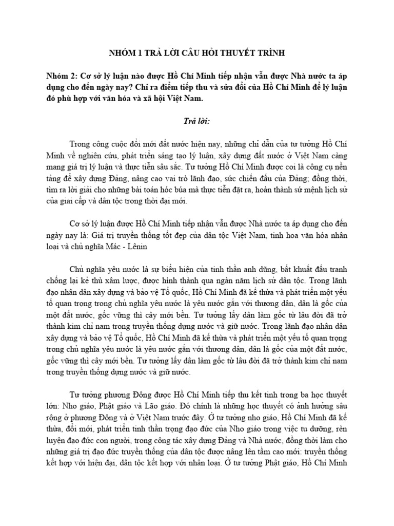 USSH - TTHCM - 01 - ST5 - NHÓM 1 TRẢ LỜI CÂU HỎI THUYẾT TRÌNH | PDF