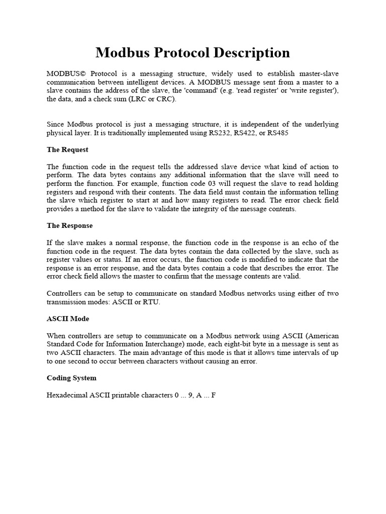 Modbus Protocol | PDF | Computing | Computer Science