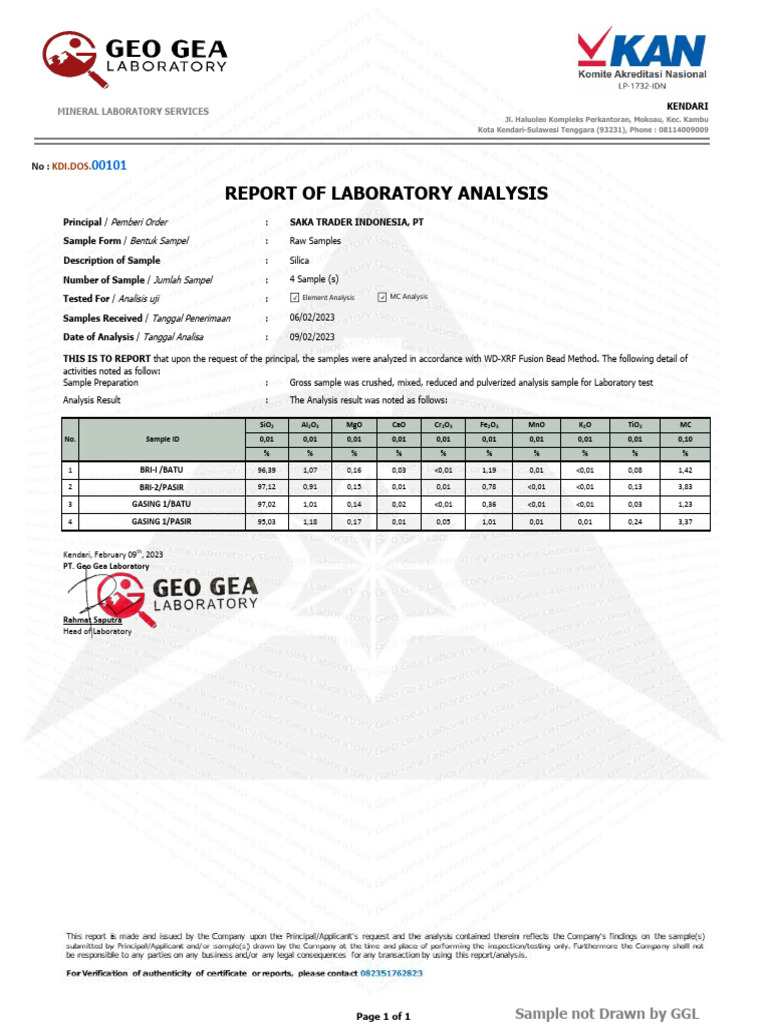Report of Laboratory Analysis: Kdi - Dos | PDF