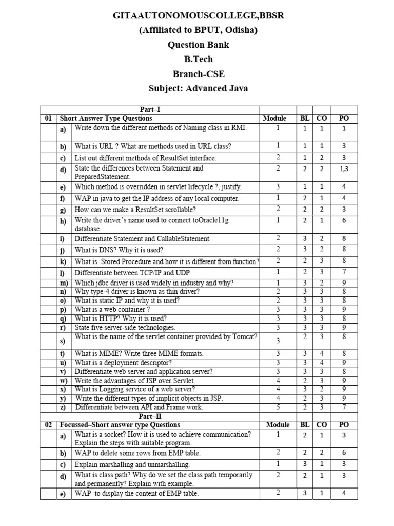 Adv. Java-Question Bank-2023 | PDF | Java (Programming Language ... Adv. Java-Question Bank-2023 | PDF | Java (Programming Language ...