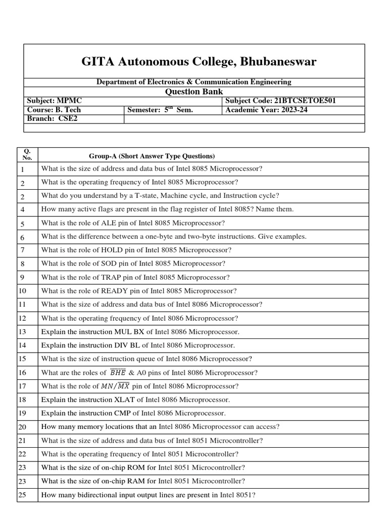 Question Bank - MPMC - CSE2 - 2023-24 | PDF