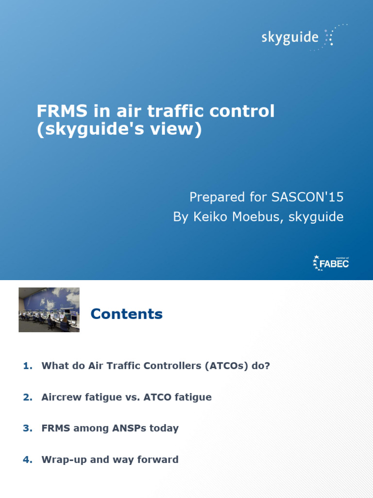 FRMS in Air Traffic Control Skyguide View | PDF
