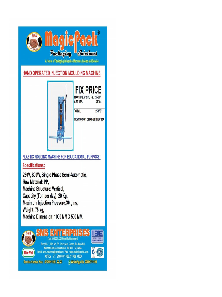 Hand Operated Injection Molding Machine 40g | PDF