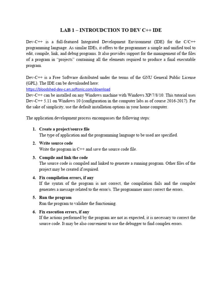 Introduction to Dev-C++ IDE Guide | PDF | Programming | Computer Program