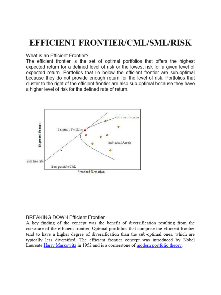 Efficient Frontier, CML, SML, RISK | Download Free PDF | Modern Portfolio Theory | Capital Asset ...