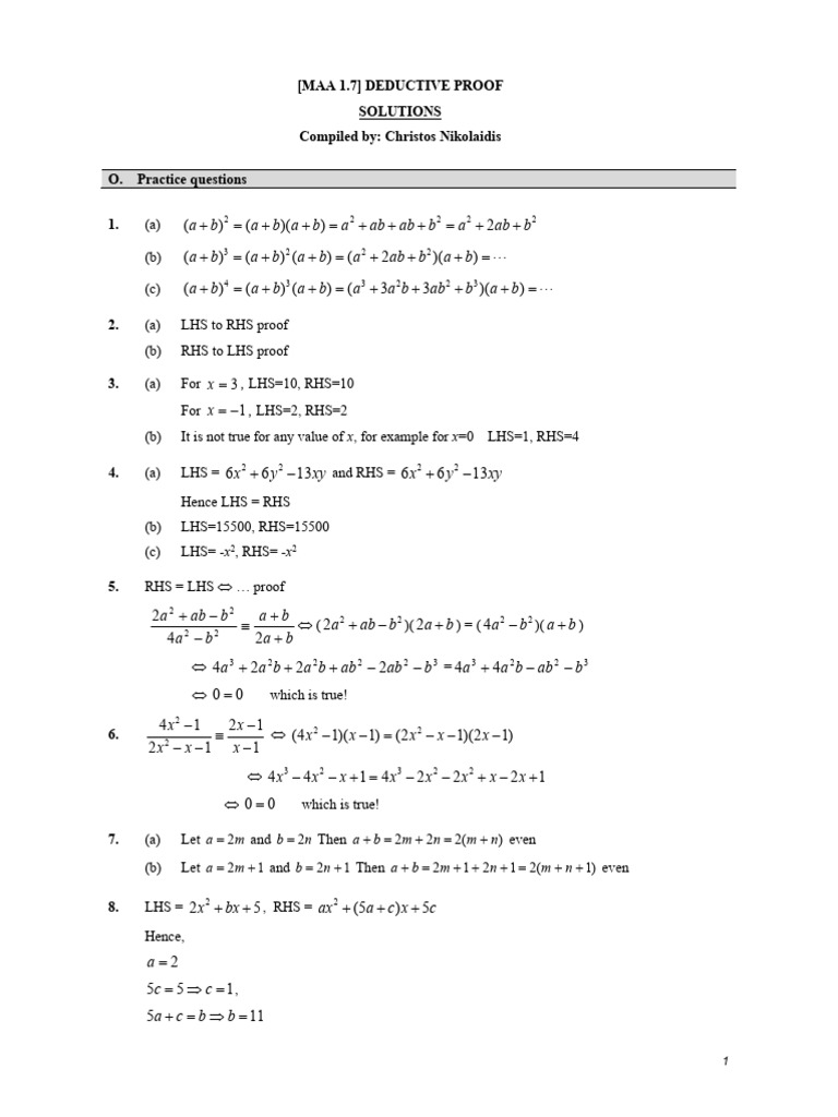 (MAA 1.7) DEDUCTIVE PROOF - Solutions | PDF | Mathematics