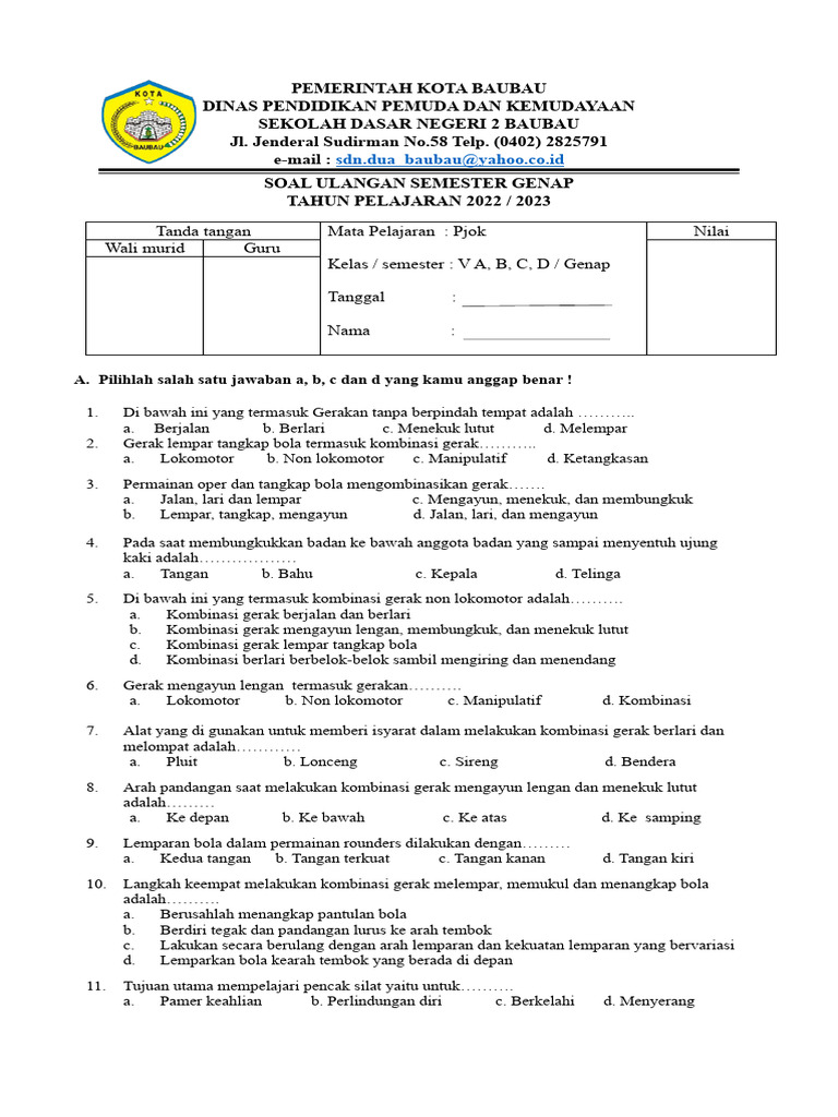 Soal Pjok Kelas V | PDF