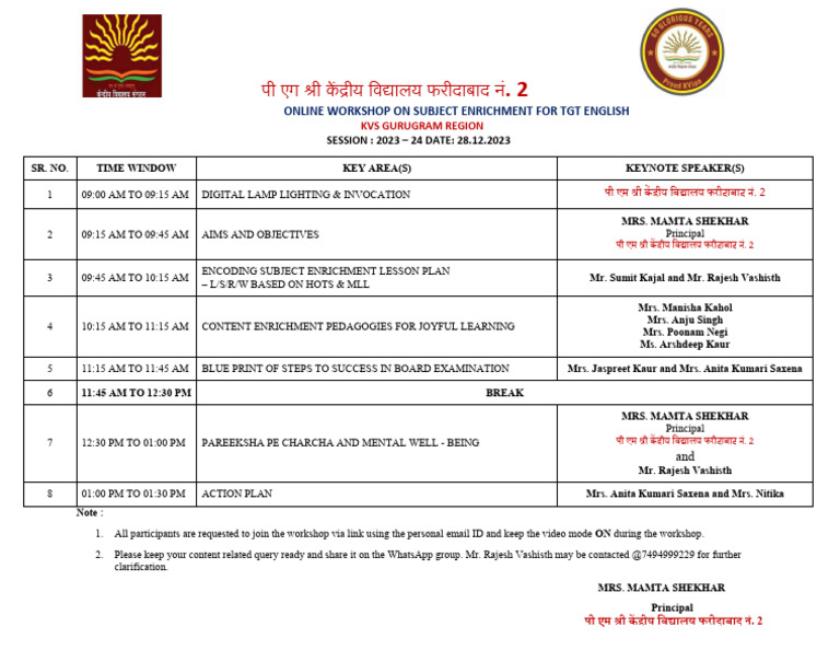 Schedule of Subject Enrichment Workshop For TGT English | PDF | Learning | Behavior Modification