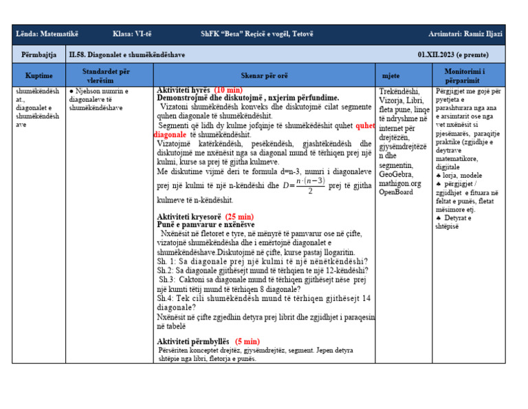 Skenar Për Orë Diagonalet e Shumëkëndëshave | PDF