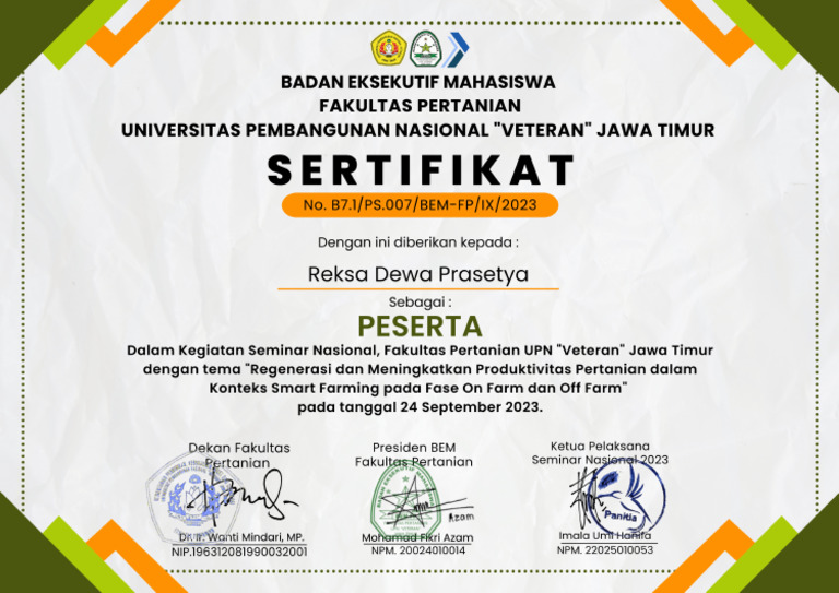 Sertifikat Seminar | PDF
