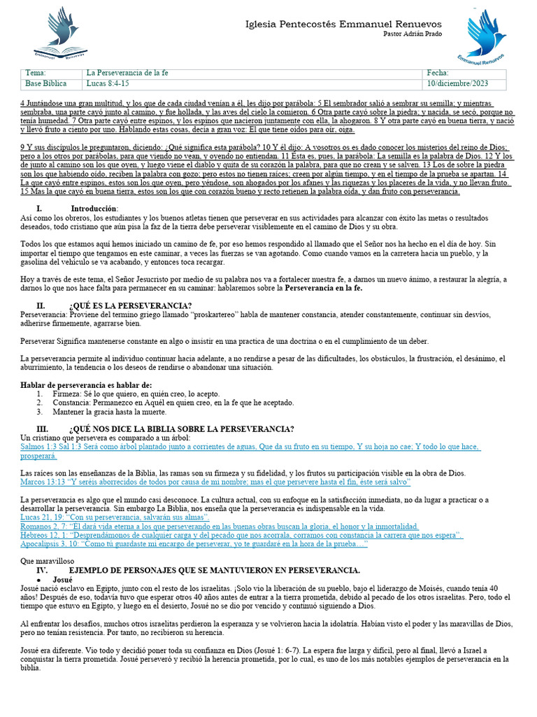 La Perseverancia de La Fe - D - 10dic2023 | PDF | Religión y espiritualidad