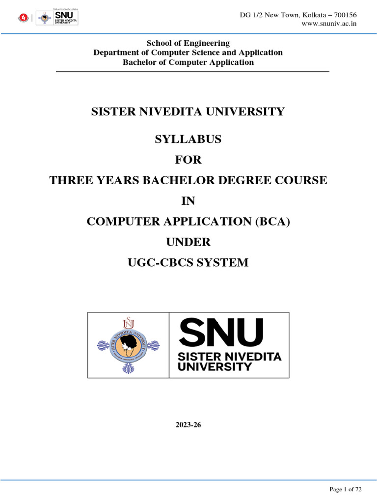 Sister Nivedita University Syllabus FOR Three Years Bachelor Degree Course IN Computer ...