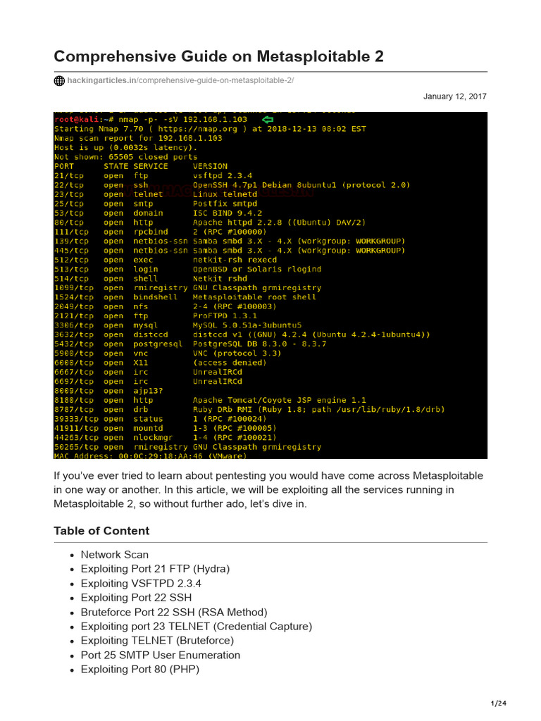 Comprehensive Guide On Metasploitable 2 Service Exploitation | PDF | File Transfer Protocol ...