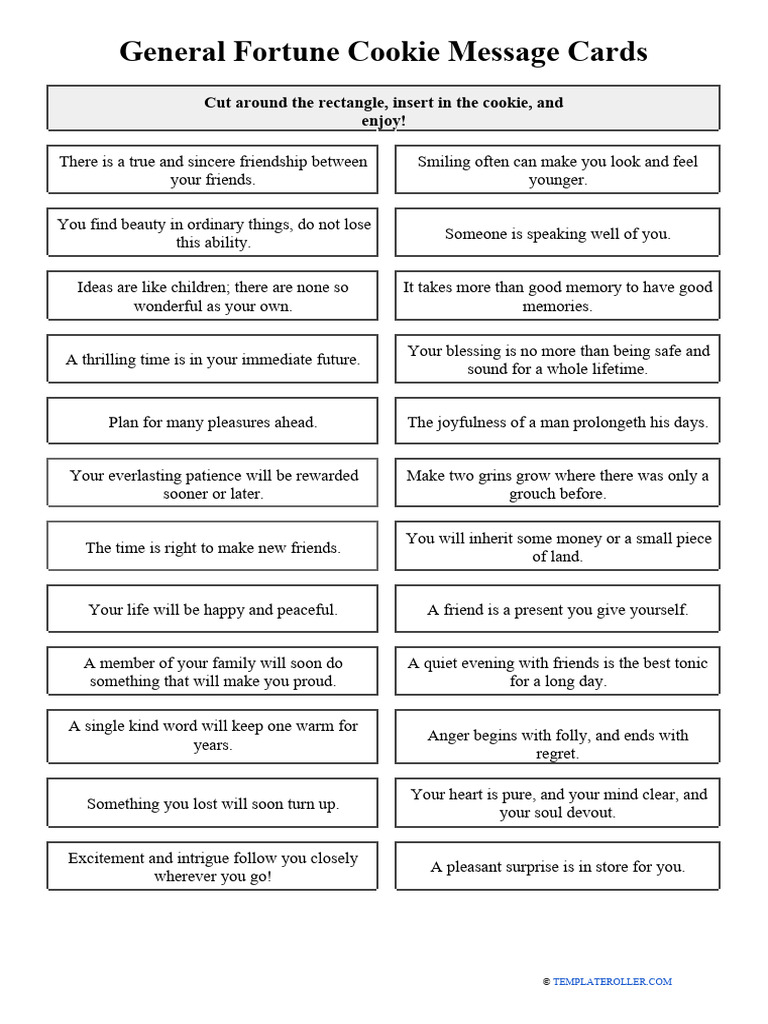 Main - General Fortune Cookie Message Cards | PDF