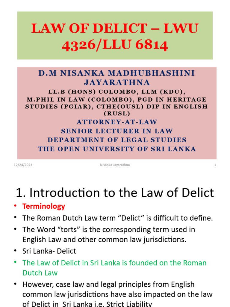 Introduction To The Law of Delict | PDF | Law