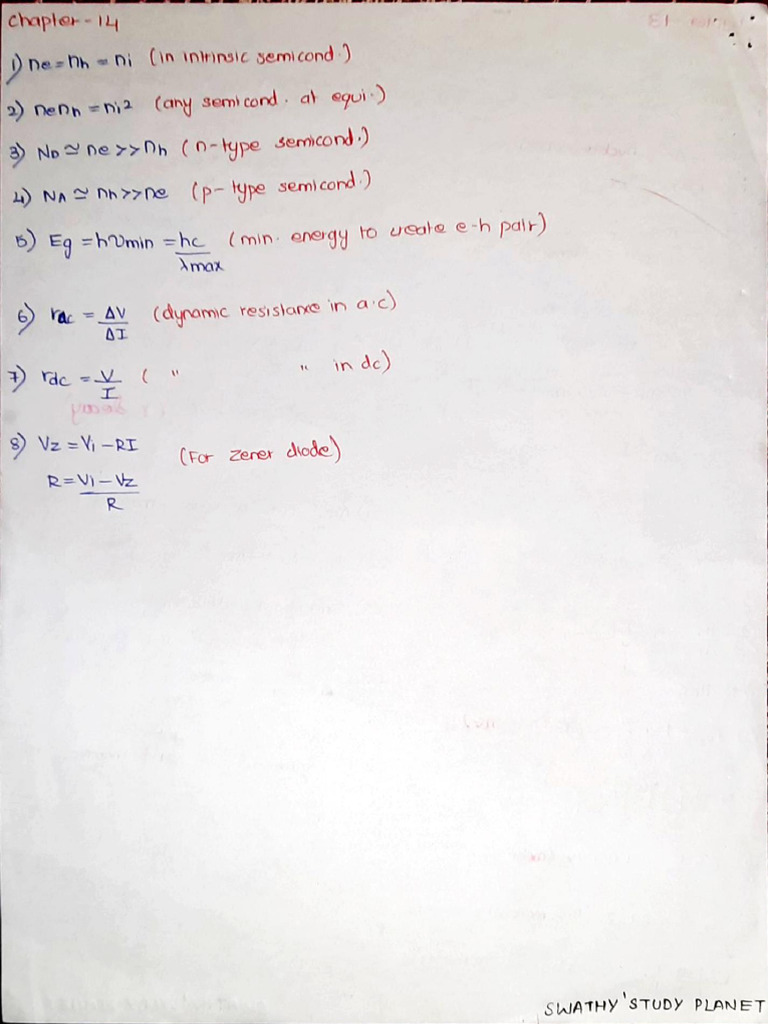Semiconductors Formula Sheet | PDF