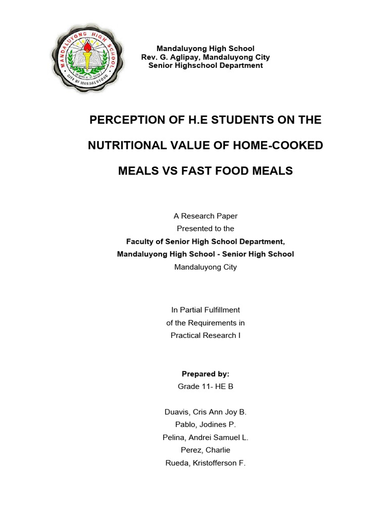 Perception of H.E Students On The Nutritional Value of Home-Cooked ...